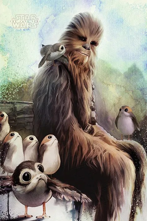 Plakát, Obraz - Star Wars: The Last Jedi - Chewbacca & Porgs, (61 x 91,5 cm)