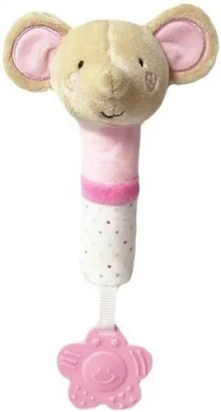 Plyšová hračka s pískátkem a kousátkem Myška, 17 cm - růžová/béžová