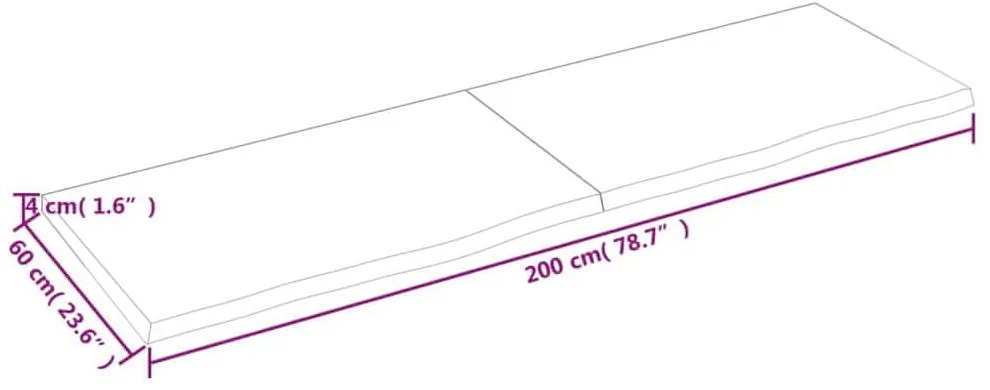 Petromila Nástěnná police tmavě hnědá 200x60x(2-4)cm ošetřený masivní dub