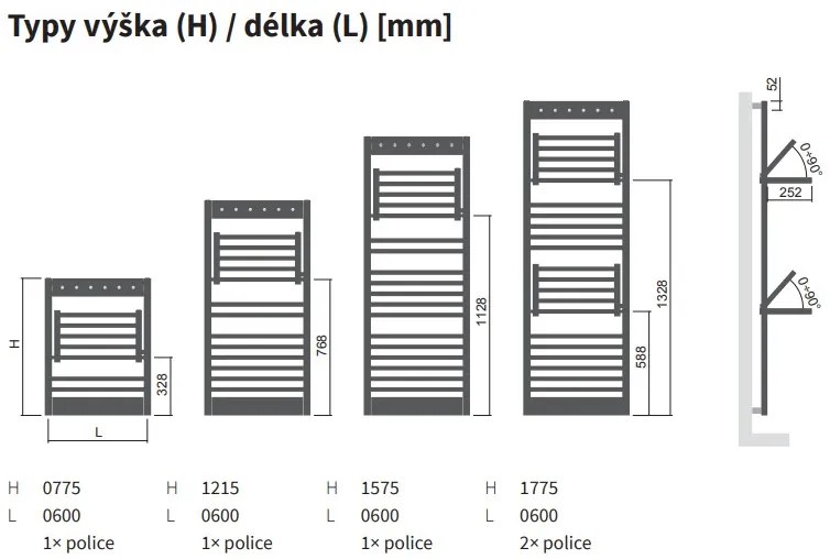 Isan Rytmo s háčky 1215x600 kombinovaný topný žebřík, Středové připojení, 558 W, DRTH12150600 Barva ISAN: Sněhově bílá - struktura S09 (68)