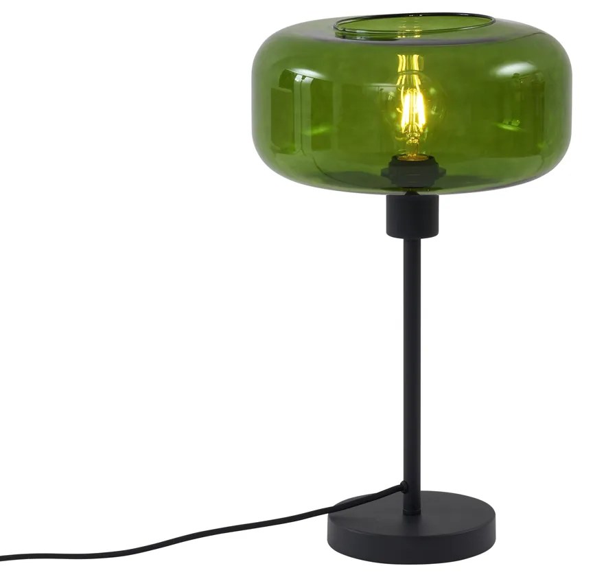 Retro stolní lampa černá se zeleným sklem - Bizle