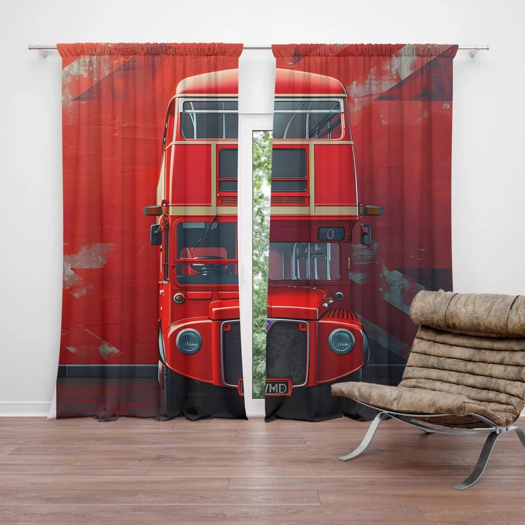 Sablio Závěs Červený patrový autobus Vlajka: 2ks 140x250cm