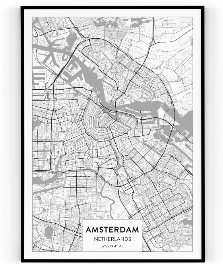 Plakát / Obraz Mapa Amsterdam 30 x 40 cm Napnuté plátno na dřevěném rámu