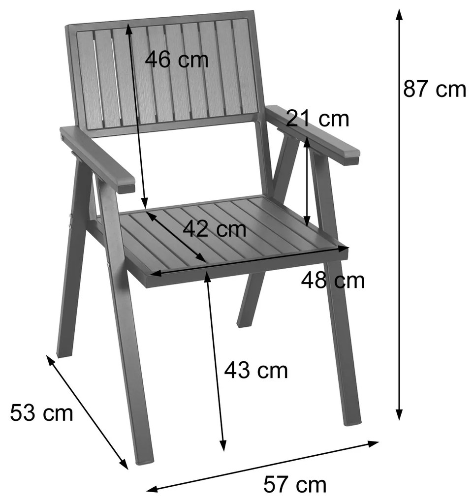 Set 2 zahradních židlí a stolku HWC-J95, hliník imitace dřeva - černá, teak
