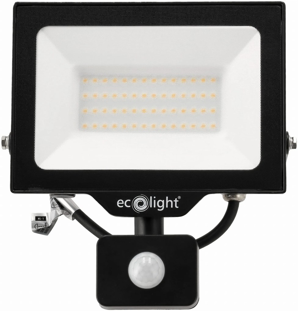 ECOLIGHT LED reflektor 50W 2v1 - neutrální bílá + čidlo pohybu