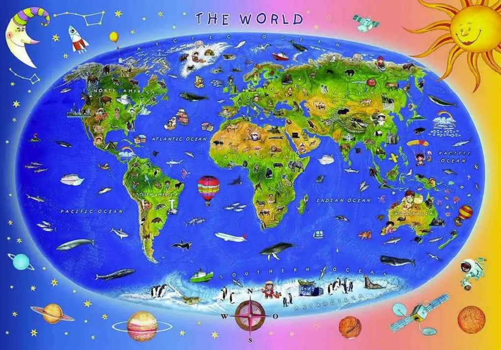 DINO Puzzle XL 300 dílků Mapa světa dětská 47x33cm skládačka v krabici dn472136