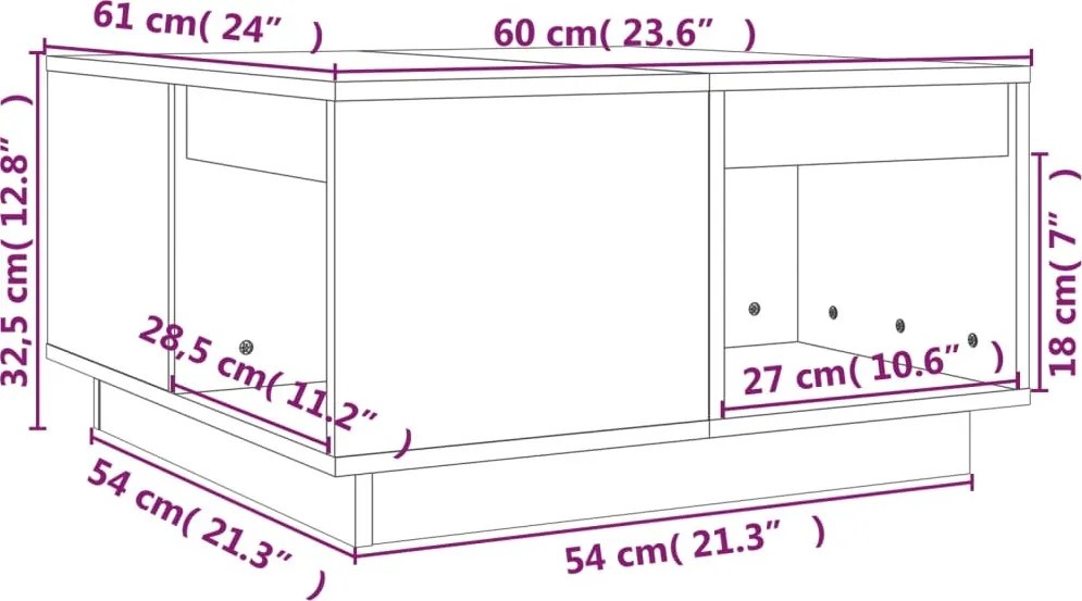 vidaXL Konferenční stolek 60x61x32,5 cm masivní borové dřevo [814532] Barva: Šedá