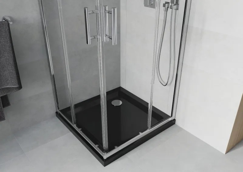Mexen Rio, čtvercový sprchový kout 90 x 90 cm, 6mm čiré sklo, chromový profil + černá sprchová vanička, 860-090-090-01-00-4070