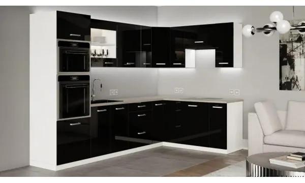 Rohová kuchyně Vicky black pravý roh 290x180 (černá vysoký lesk)