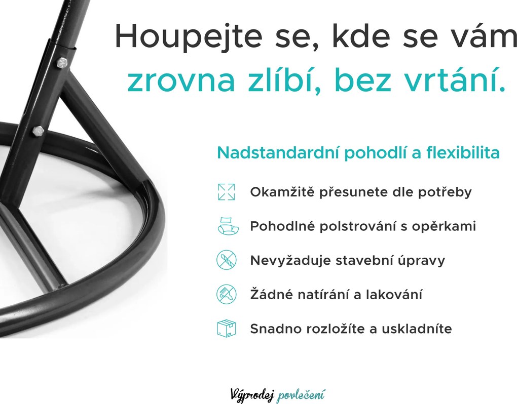 Černé závěsné křeslo KOKON bez stojanu