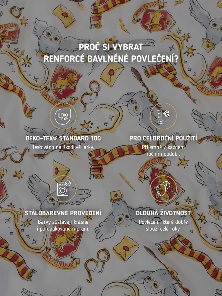 MK Lůžkoviny Francouzské bavlněné povlečení Renforcé - Nebelvír bílé 220 × 200 cm, 2ks 70 x 90 cm