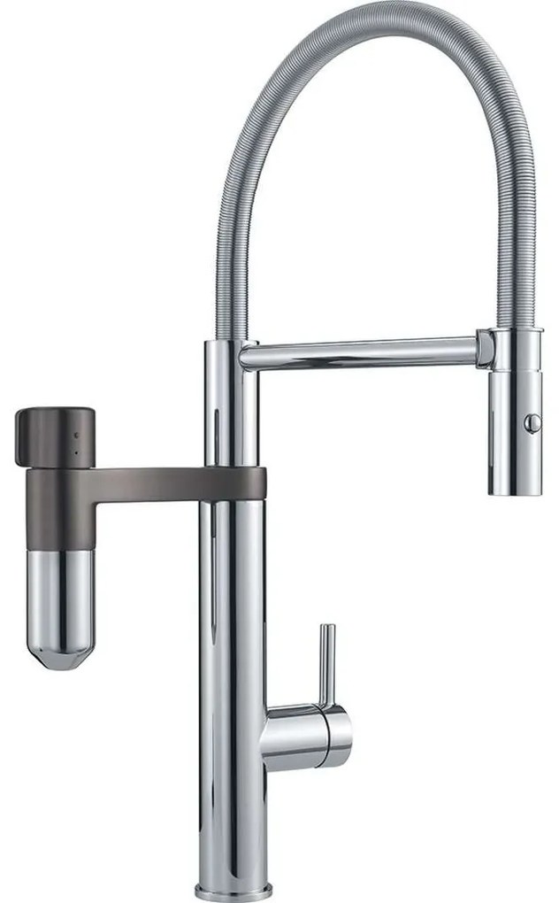 Franke - Vital Tap dřezová baterie s filtračním zařízením, flexibilním ramenem a sprškou, chrom/gun metal 120.0621.230