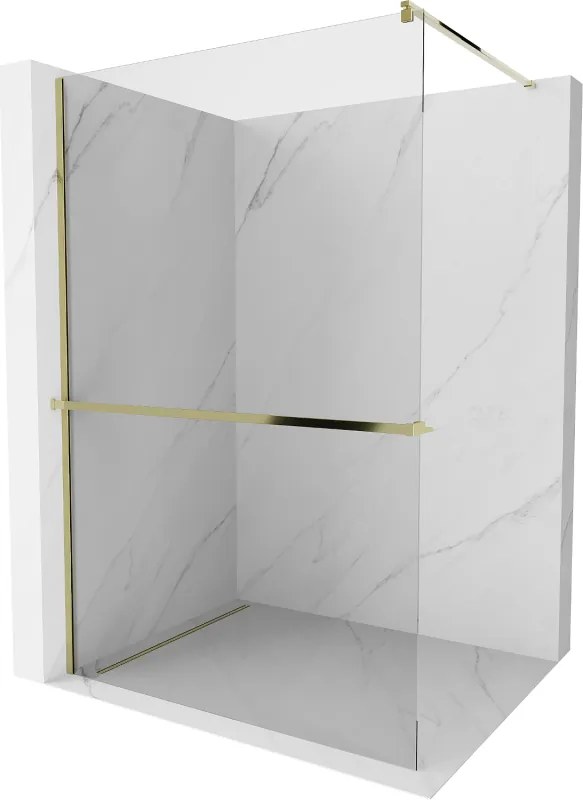 Mexen Kioto, sprchová zástěna Walk-In Walk-in 105 x 200 cm, 8mm čiré sklo, zlatý lesklý profil + věšák na ručníky s poličkou, 800-105-121-50-00