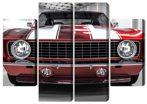 Vícedílný obraz Červené Svalové Auto V Garáži Nedostatek Nedostatek Přírodní plátno 120x90