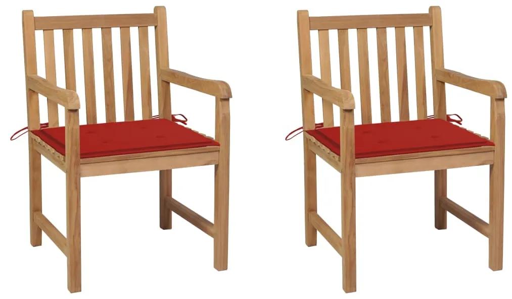 vidaXL Zahradní židle 2 ks červené podušky masivní teakové dřevo
