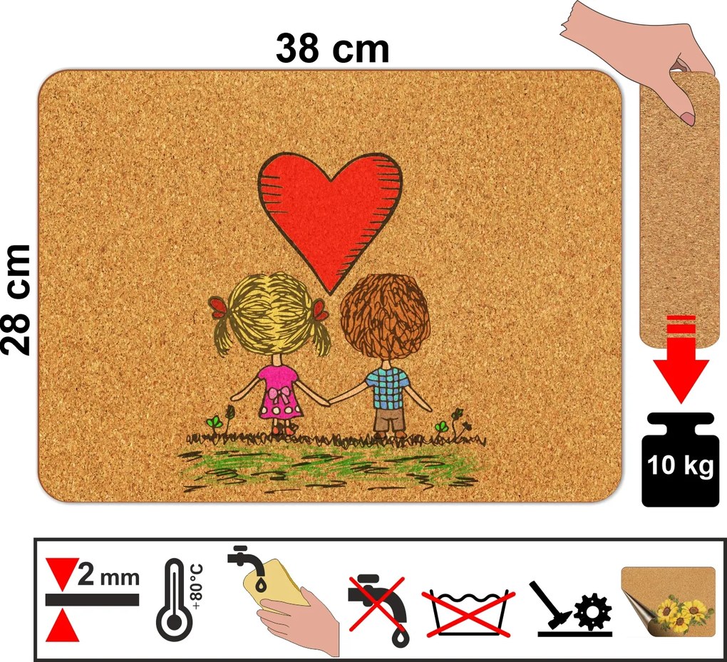 PokojovaDekorace.cz, Korkové prostírání s potiskem - 507, srdce, 38x28 cm, 1 ks