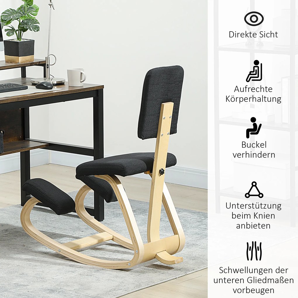 HOMCOM Ergonomická kolenní židle, kolenní stolička, zdravotní židle pro domácnost, kancelář, meditaci, černá
