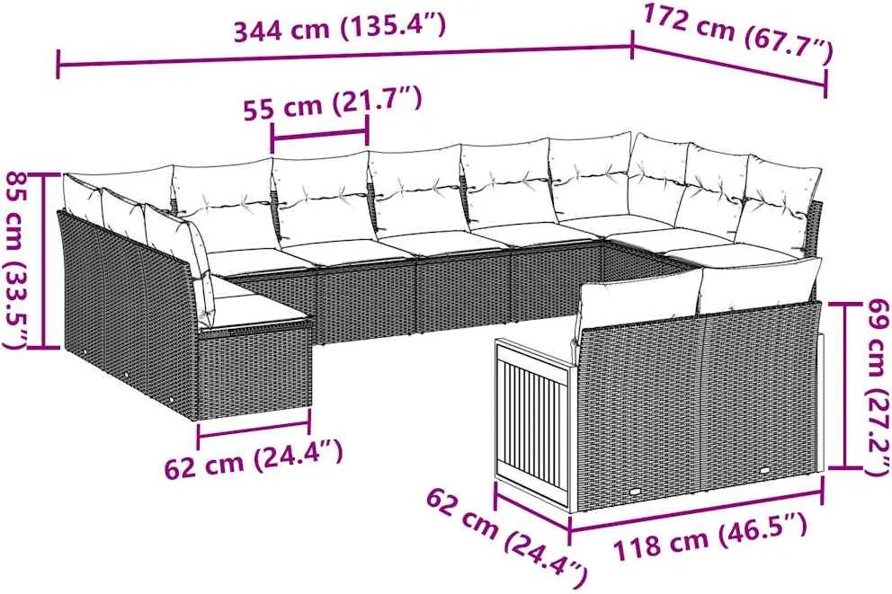 12dílná zahradní sedací souprava s poduškami černá polyratan 3260523