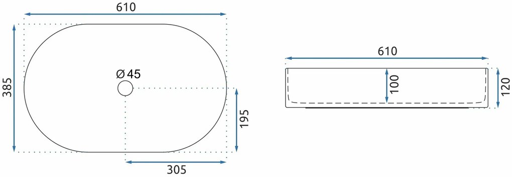 Rea Nadia, umyvadlo na desku 610x385x120mm, bílá matná, REA-U9657