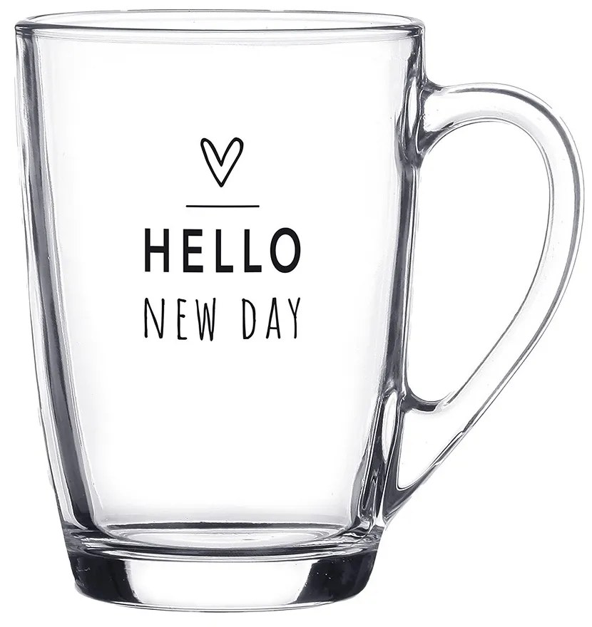 Skleněný hrnek se srdíčkem Hello New Day - 11*8*11 cm / 300 ml