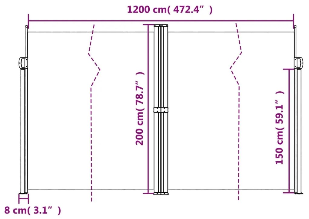 Zatahovací boční markýza hnědá 200 x 600 cm,  4004854