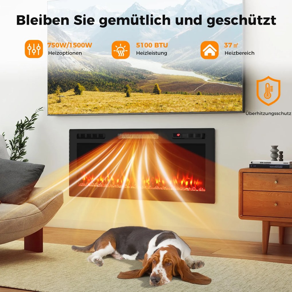 Costway 42'' Elektrický krb 750 W/1500 W vestavěný krb s APP s podporou WiFi