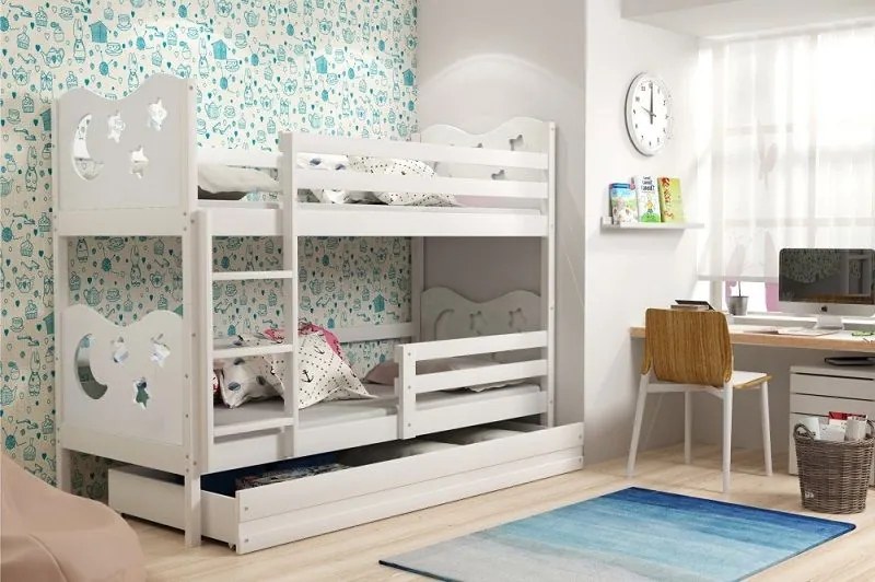 Dětská patrová postel MIKO se šuplíkem 200 cm - barva bílá