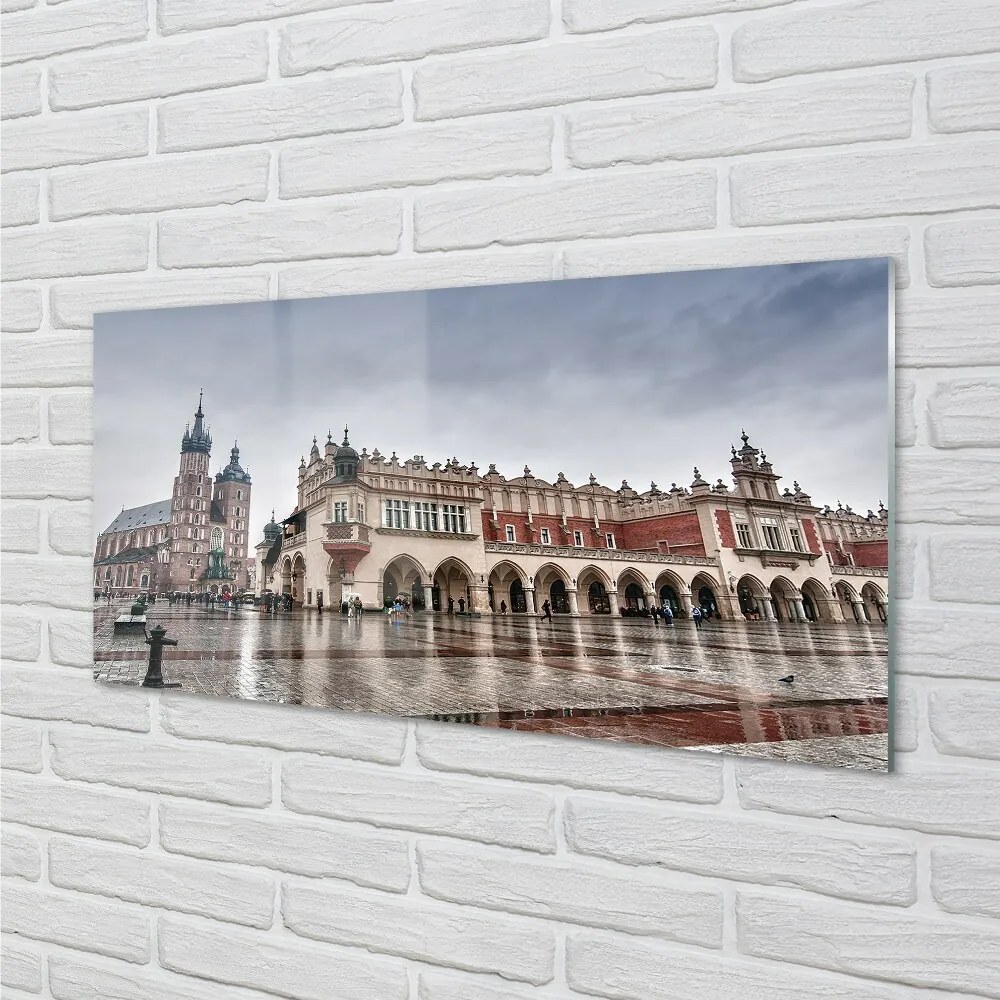 Obraz na skle Krakow kostel Cloth déšť 125x50 cm