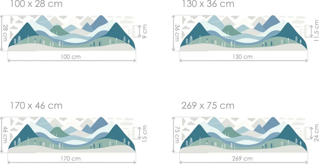 Hory nordic textilní přelepitelné samolepky na zeď arch 100 x 28 cm