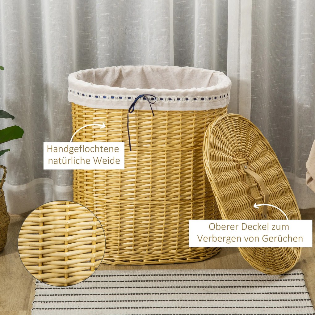 HOMCOM Koš na prádlo s víkem z proutí 100L 51x38x57cm Přírodní box na prádlo do ložnice a koupelny | Aosom.de