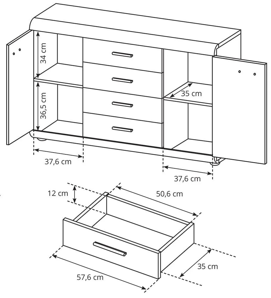 LINK s | komoda 2D4S | 140 cm | sonoma