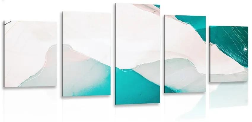 5-dílný obraz abstrakce modré laguny - 200x100 cm