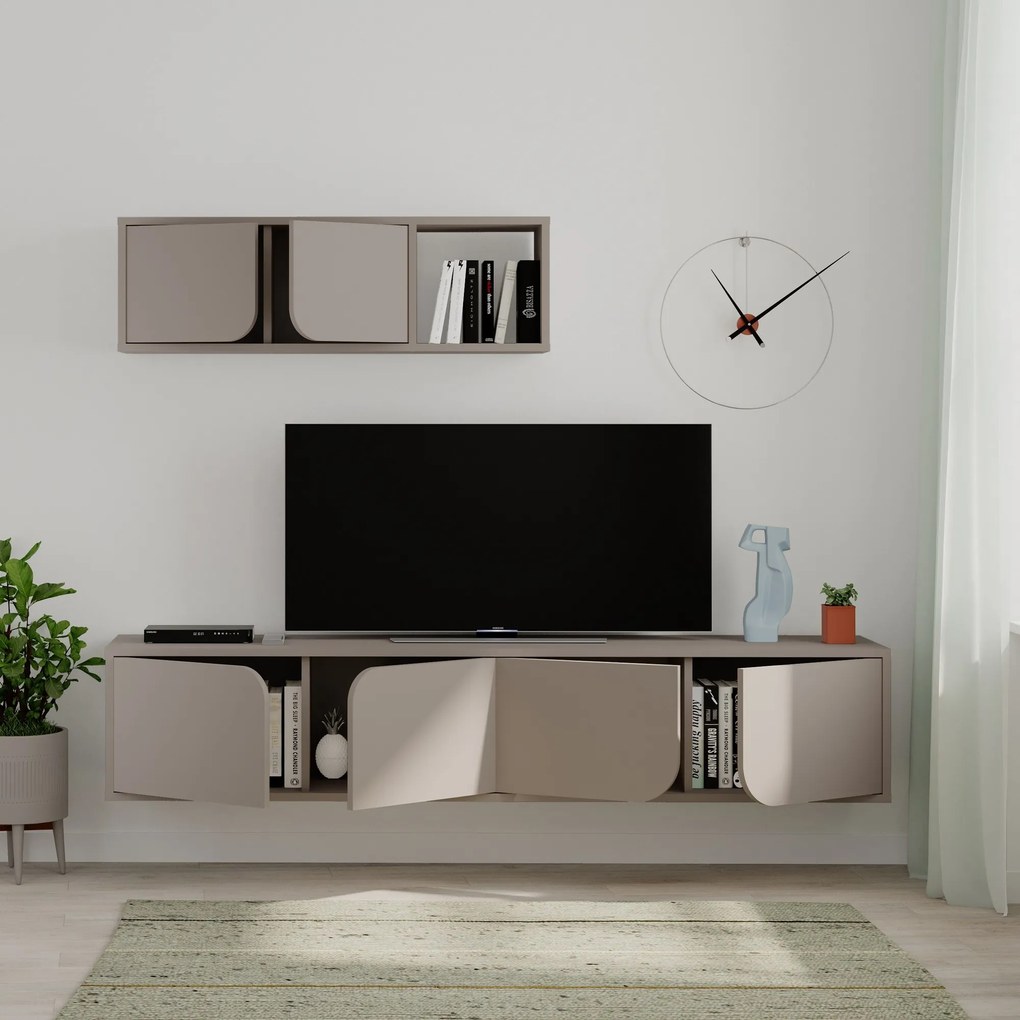 KALUNE DESIGN Set TV stolku a nástěnné police SPARK světle hnědý 855DTE3127