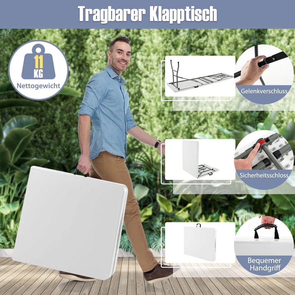 Costway Zahradní stůl skládací s HDPE stolovou deskou a rukojetí – 180 × 74 cm