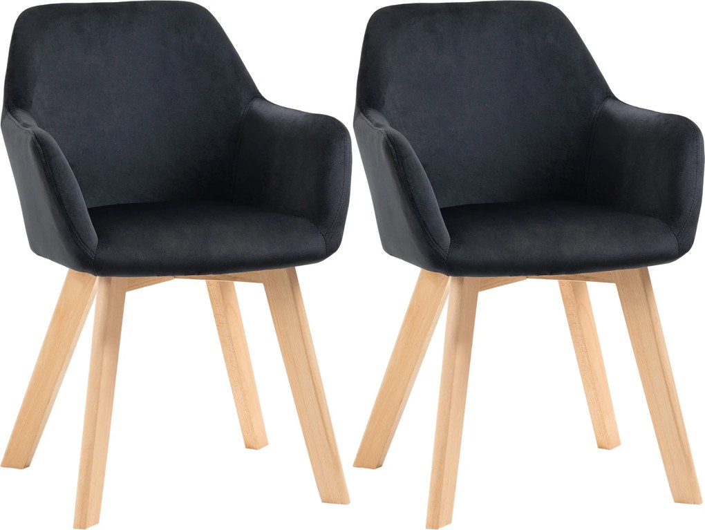 HOMCOM Sada 2 ergonomických kuchyňských židlí s prodlouženými područkami a opěradlem, nosnost do 120 kg, polyester a dřevo, černá 54x57x80 cm | Aosom…