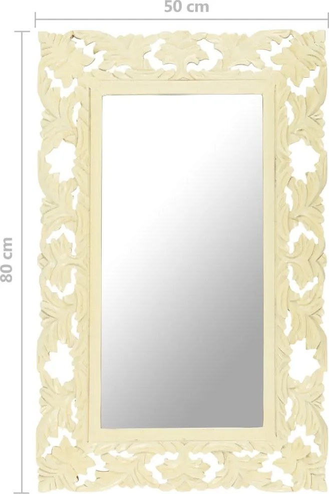 vidaXL Ručně vyřezávané zrcadlo 80 x 50 cm masivní mangovník [321642] Barva: Bílá