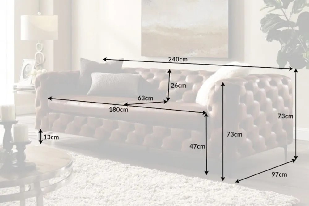 Designová sedačka Rococo 240 cm hnědá