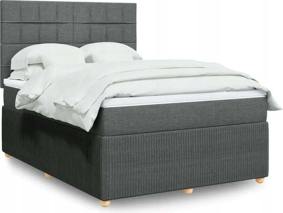 Box Spring Postel S Matrací Textil Tmavě Šedá Blok se čtverci 160 x 200 c