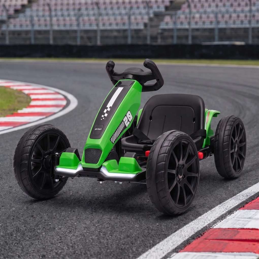 AIYAPLAY Elektro Go-Kart pro děti 12V Gokart s 2 motory, 4násobně nastavitelným sedadlem, plynulý start, EVA kola, LED světlomety 370-518V90GN