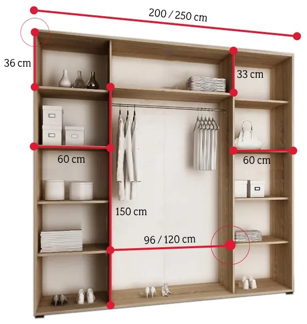 Expedo Posuvná skříň TALIA 33, 200x200x62, tmavý jasan