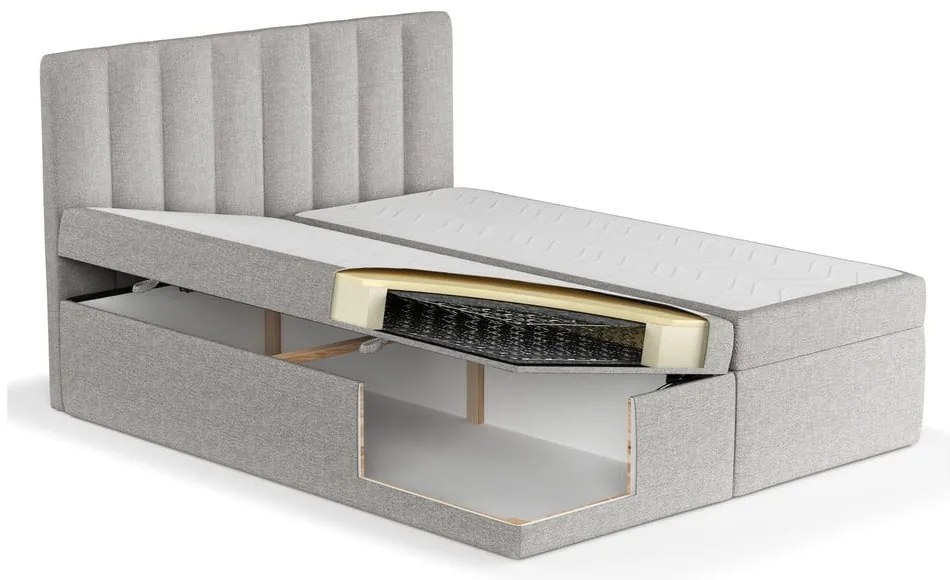 Světle šedá boxspring postel s úložným prostorem 180x200 cm Novento – Maison de Rêve