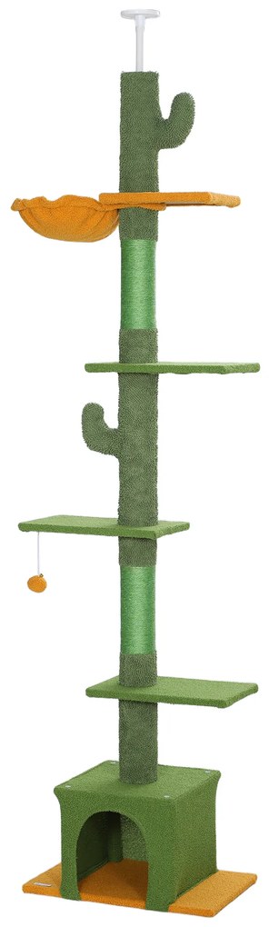 PawHut škrabadlo stropní vysoké, strom pro kočky, 230-275 cm škrabadlo pro kočky s jeskyní pro kočky, škrabadla, míček na hraní, nábytek pro kočky s …
