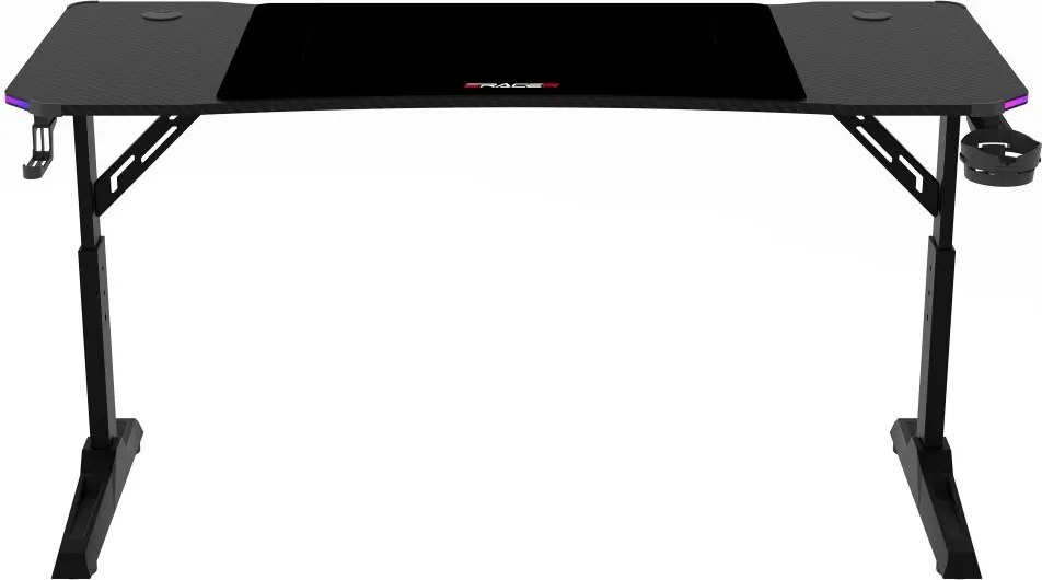 Výškově nastavitelný herní stůl ERACER H1214 — 140x60 cm, kov, melamin, černá, RGB podsvícení