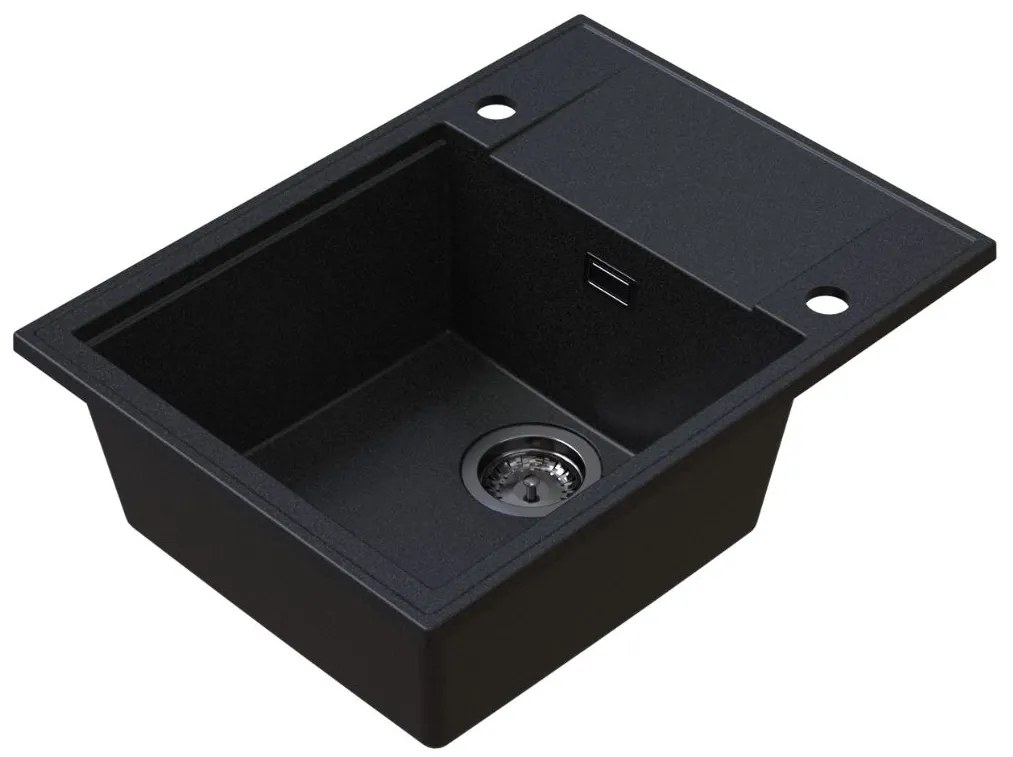 Sink Quality Sink55, kuchyňský granitový dřez 620x460x215 mm + grafitový sifon, grafitová, SKQ-SINK.G.1KKO.XB