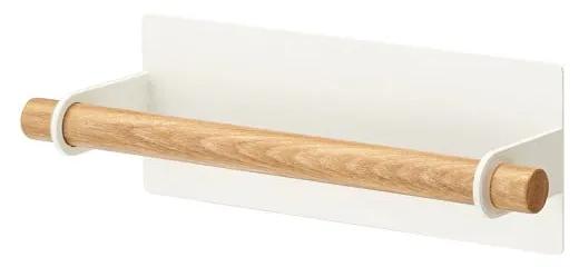 Bílý magnetický držák utěrek s detailem z bukového dřeva YAMAZAKI Tosca