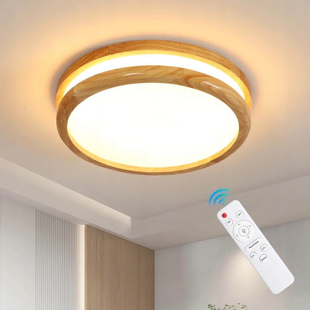 Lampa Sufitowa Plafon Led Drewniane Nowoczesna Salonu Ściemnialna+pilot 32W