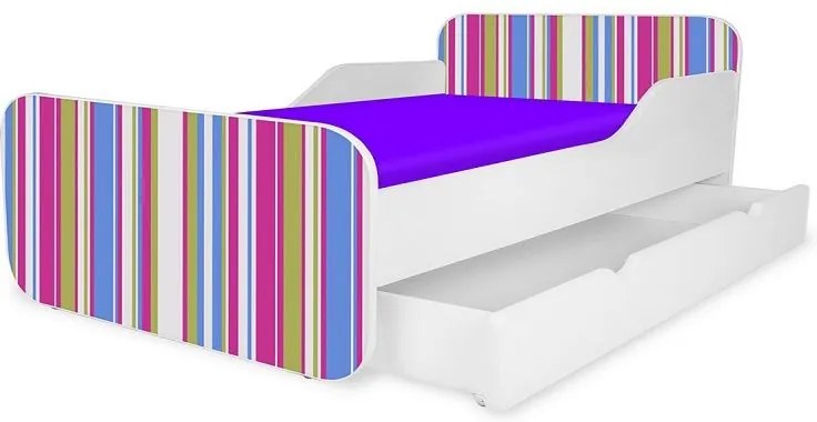 Dětská postel - Růžové proužky se šuplíkem - small kwadra - 160 x 80 cm