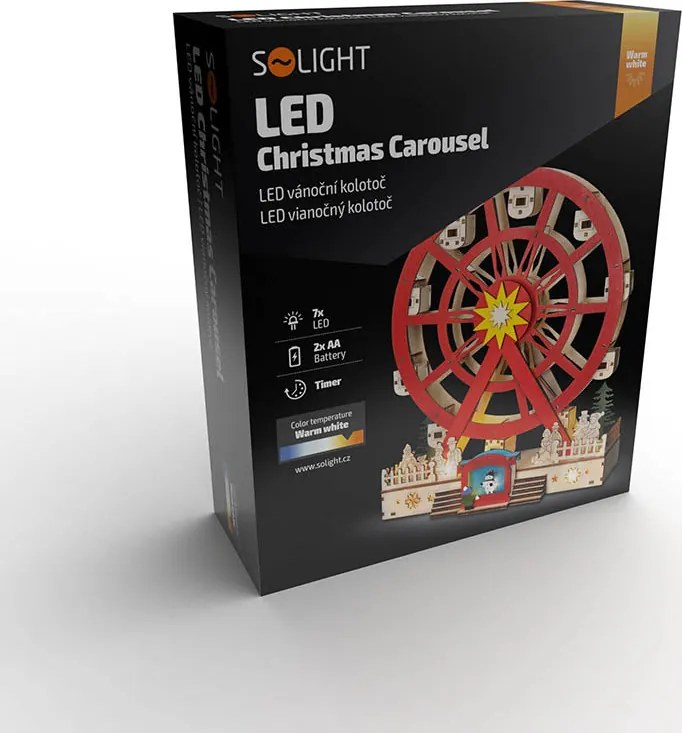 Solight LED vánoční kolotoč, otáčející se, 7x LED, 30cm, 2x AA