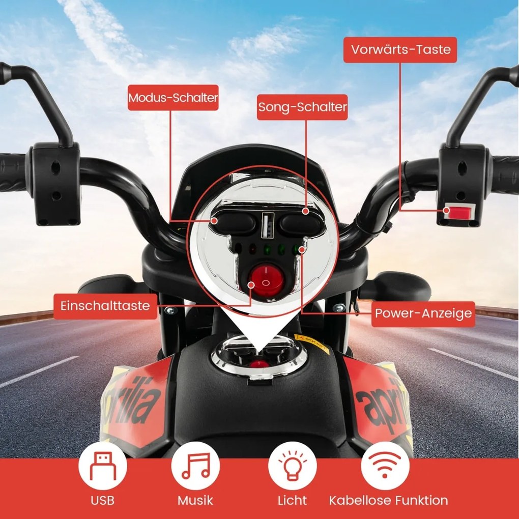 Costway 12 Dětský elektromotocykl V s tréninkovými koly Licencovaný elektrický