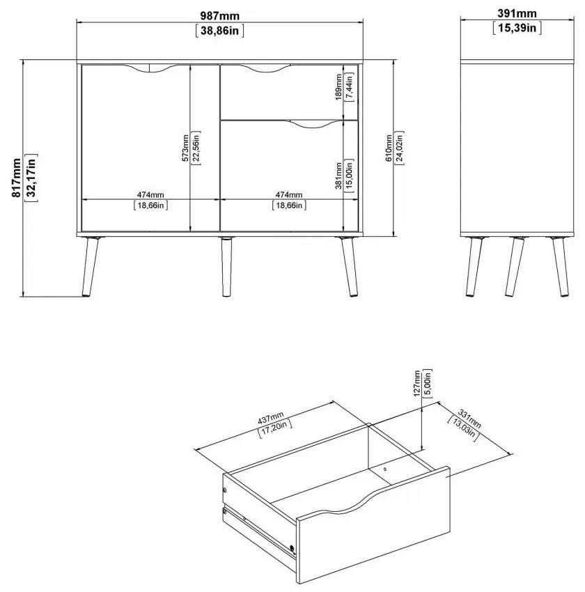 Tvilum Bílá komoda OSLO 75387 s 1 zásuvkou